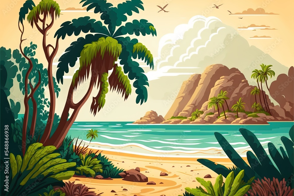 Beach Landscape Constructor. Sandy Beaches, Tropical Palms, Mountains ...