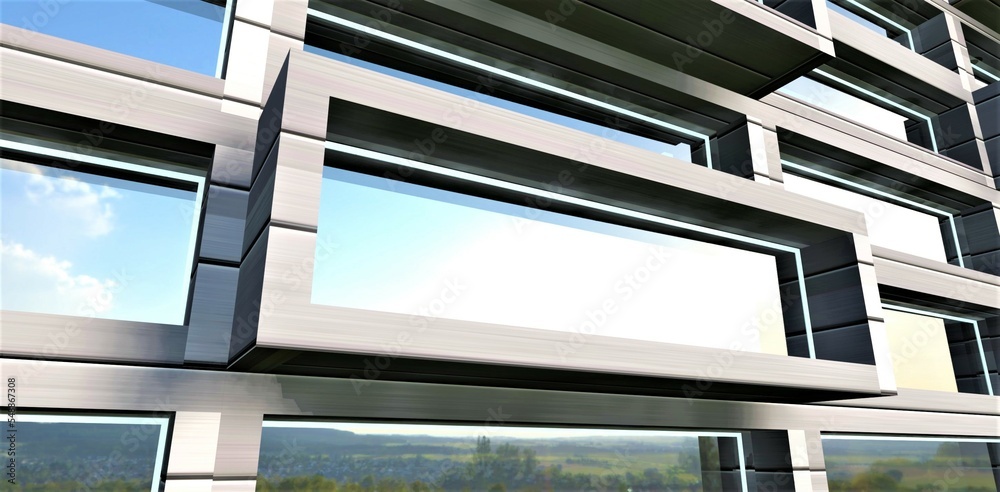 An amazing white day is reflected in the window of the luxury ...