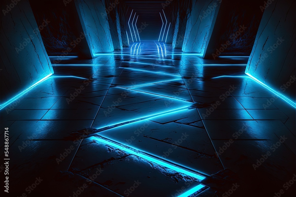 Blue Neon Light Effect Floor Pathway Stock Illustration | Adobe Stock