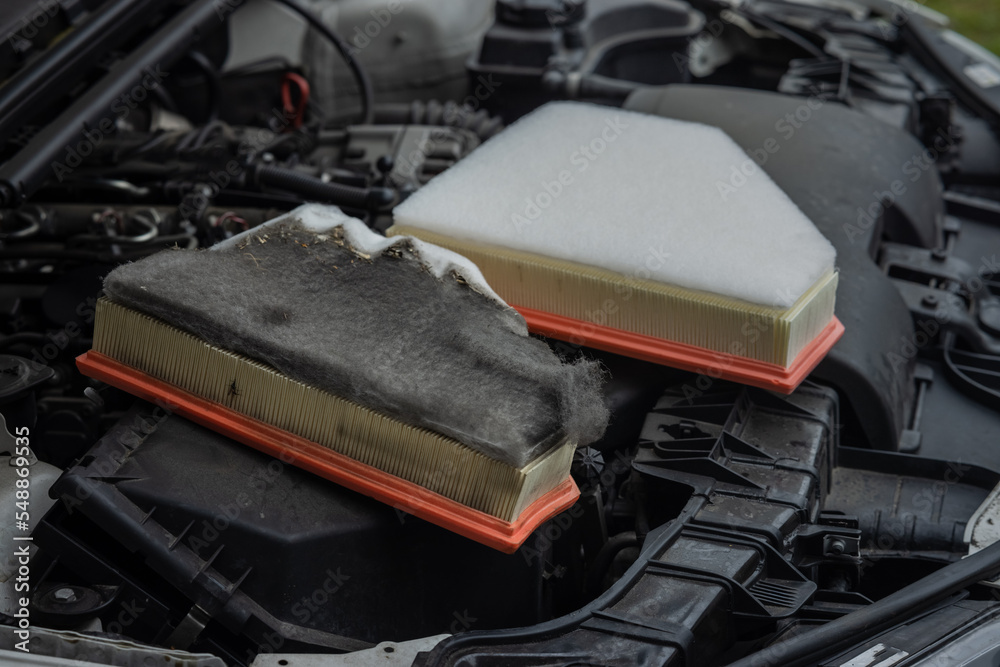 Side by side view of old and new air filter of modern car Side by side ...