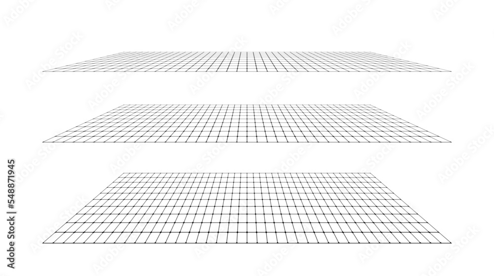 Flat grid surface set. Rectangle plane in different perspective ...