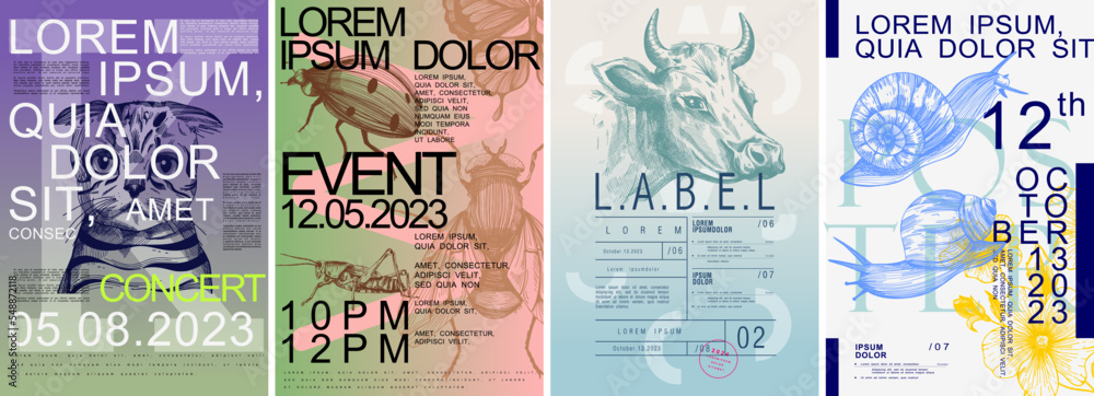 Poster design. Exhibition, event, price tag. Set of vector ...