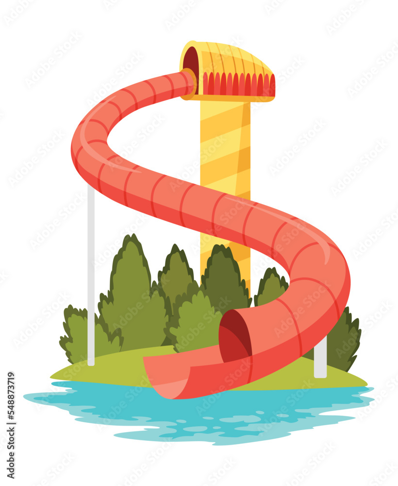Waterpark water slide with colored plastic screw slide. Aquapark and ...
