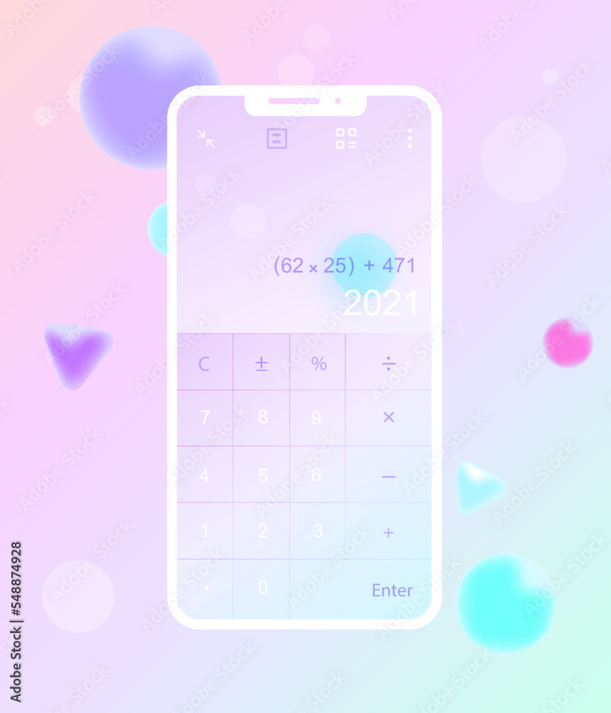 Mobile app design.mobile calculator image. glassmorphism, a new trend ...