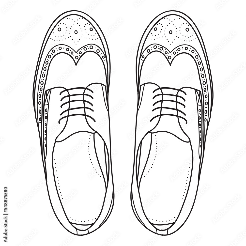 Vector hand drawing illustration with men brogue fashion shoes, top ...
