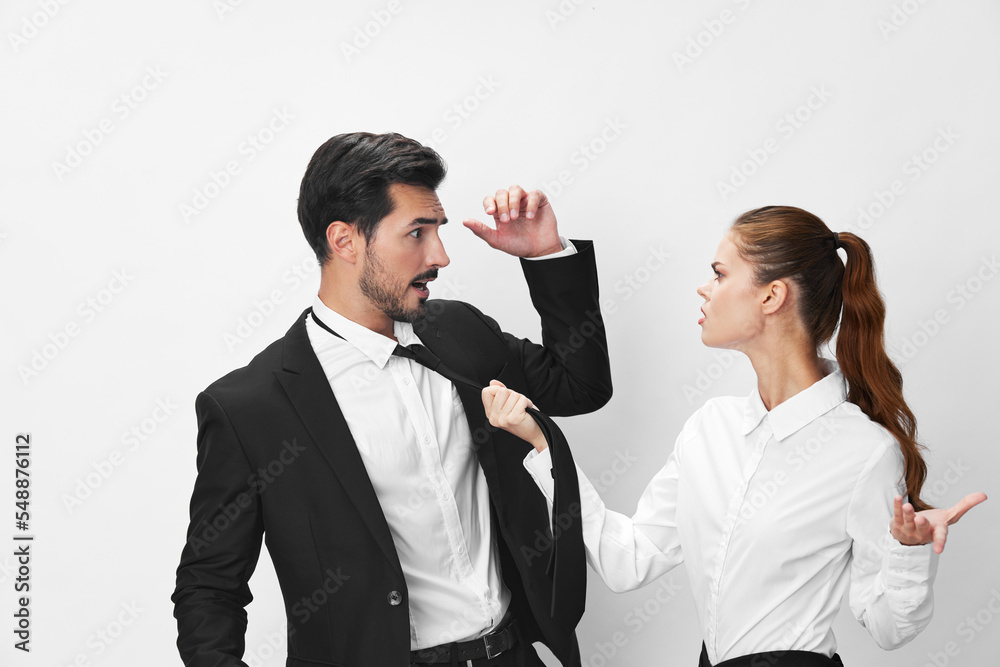 Man and woman anger business hitting on each other screaming with their ...