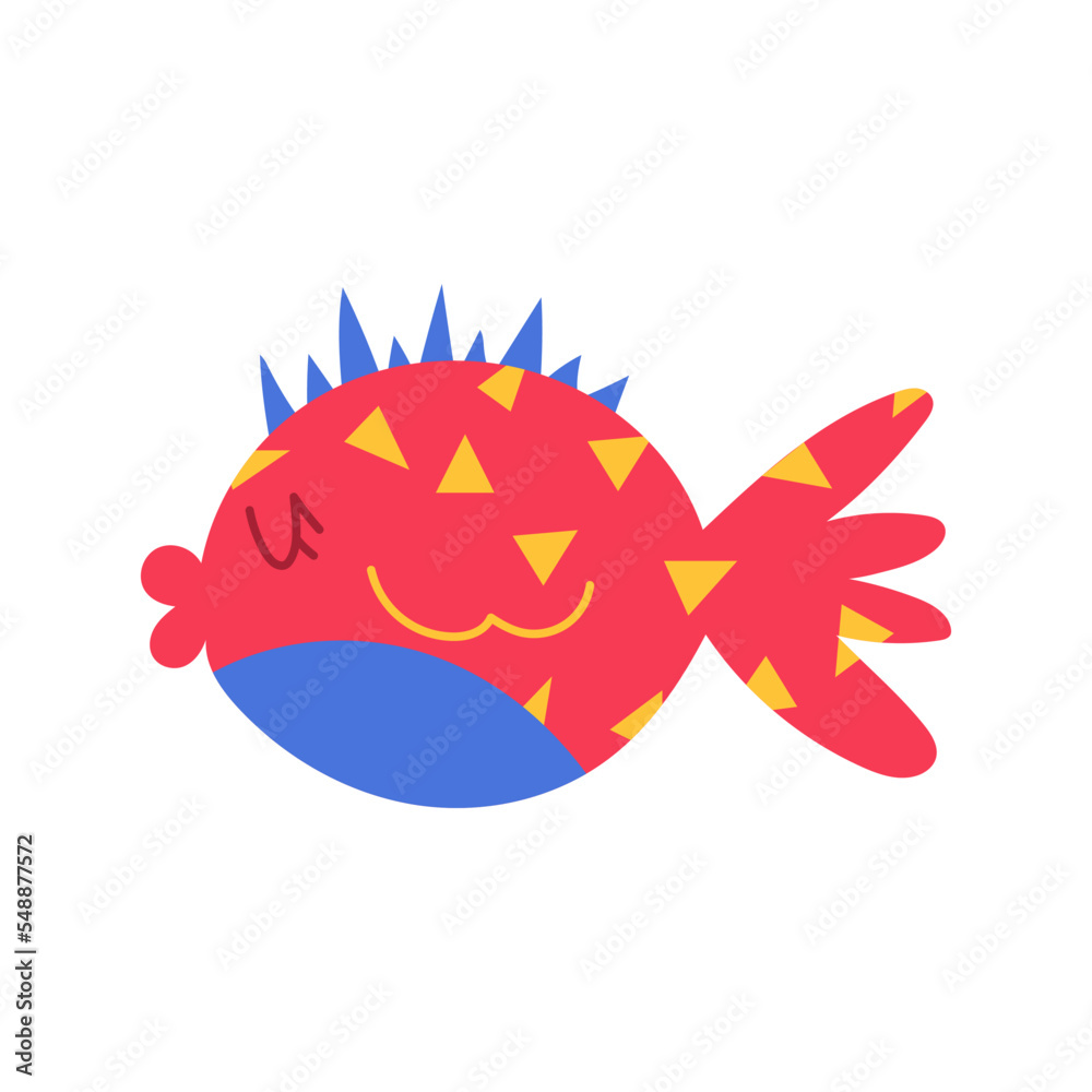 Cartoon blowfish. Fugu fish flat style isolated on white background ...