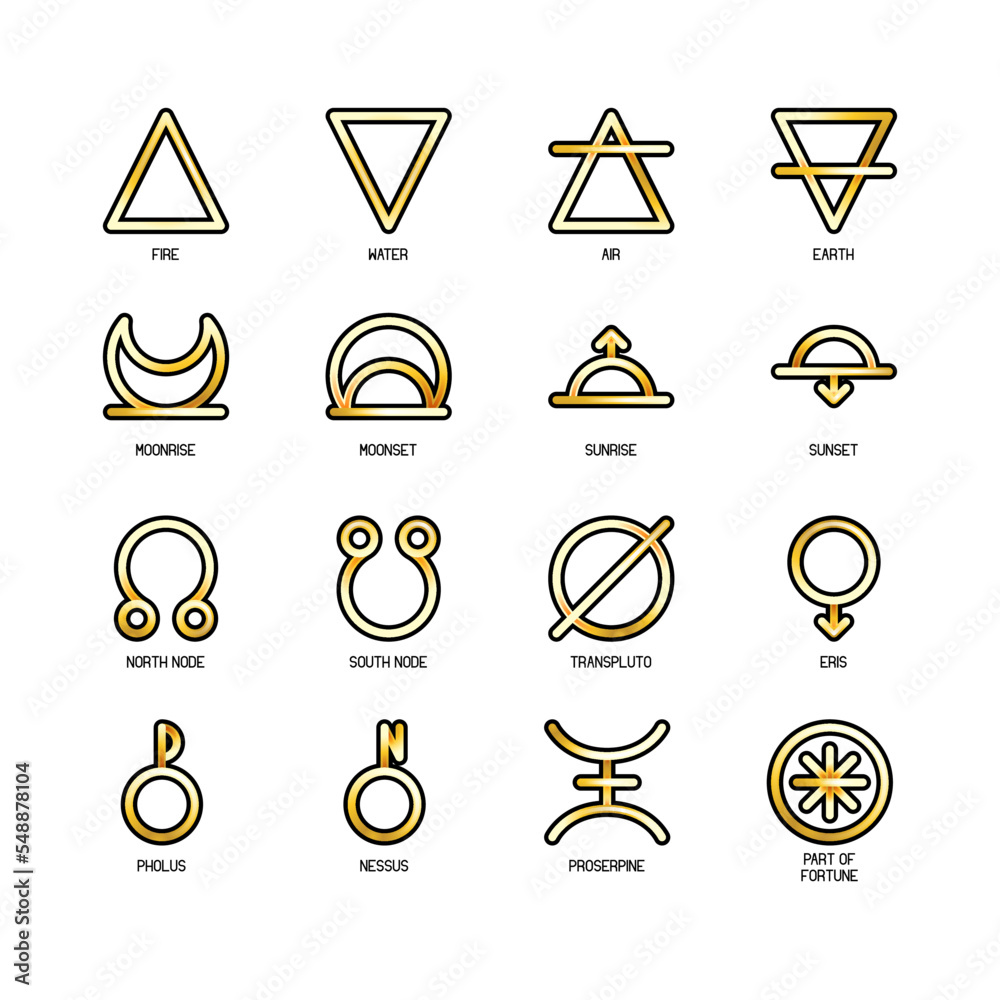 ASTROLOGY ELEMENTS zodiac horoscope thin line label linear design ...