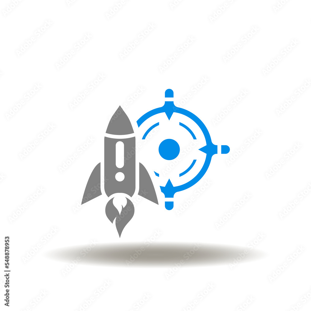 Vector illustration of rocket with aim sign. Icon of kanban. Symbol of ...