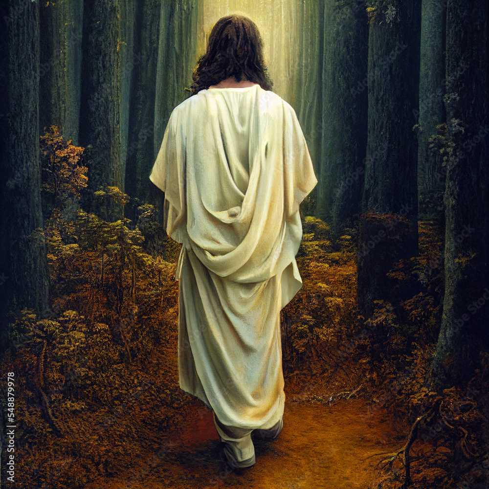 jesus Christ walking in the forest Stock Illustration | Adobe Stock