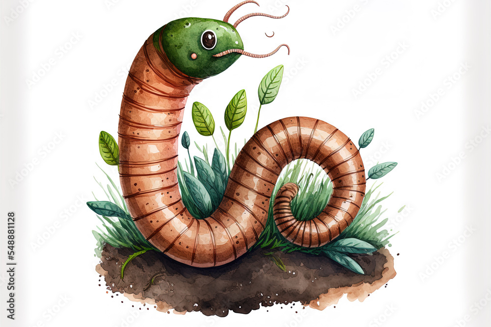 Earthworm Watercolor Clipart. Garden Earthworm Clipart. Earthworm 2D ...