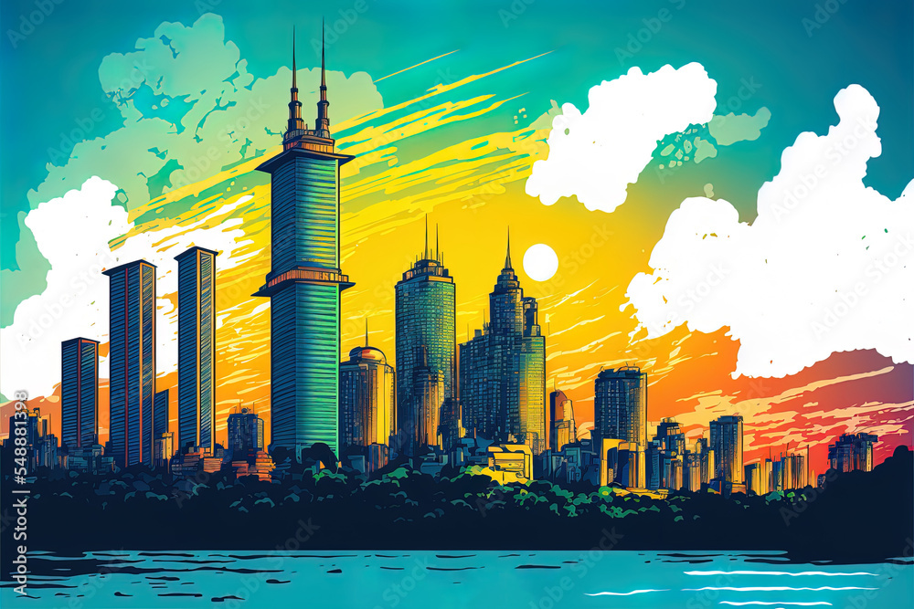 Colombo Sri Lanka Line Skyline With Panorama In Sky Background 2D ...