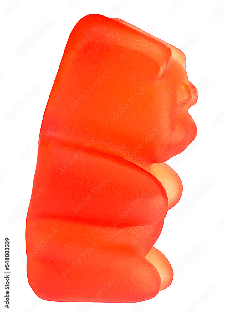 Single red gummy bear candy isolated on a white background. Sweet jelly ...