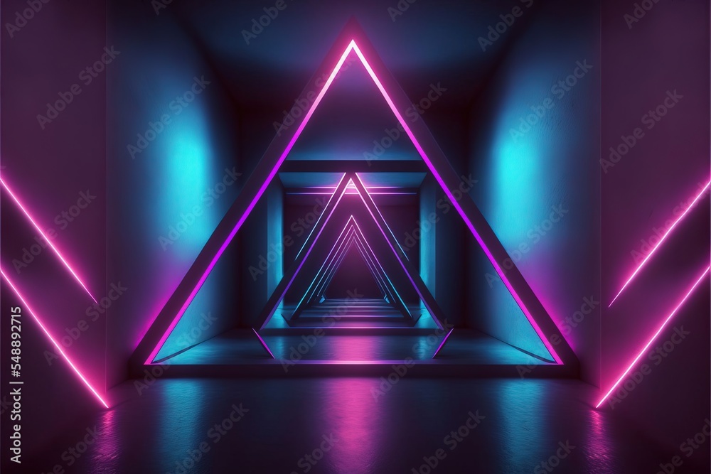 Sci Fi Futuristic Neon Glowing Purple Blue Pink Triangle Shaped Tilted ...