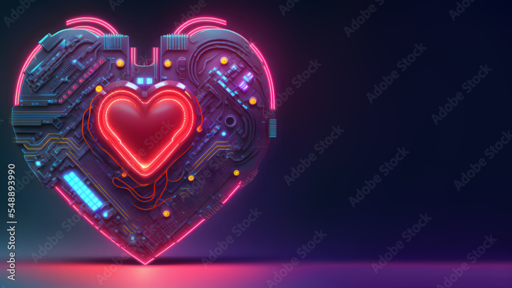 cyberpunk high-tech neon glowing heart, cyber valentines day concept ...