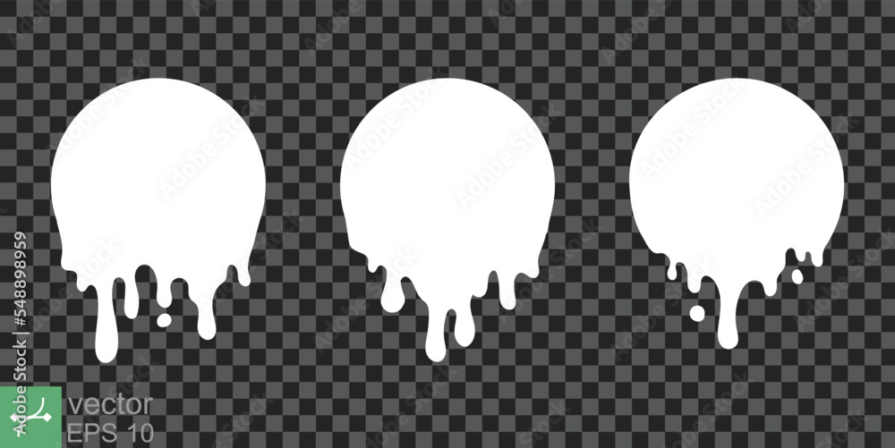 Paint drip stickers. White circle, melt cream drop, flow milk splash ...