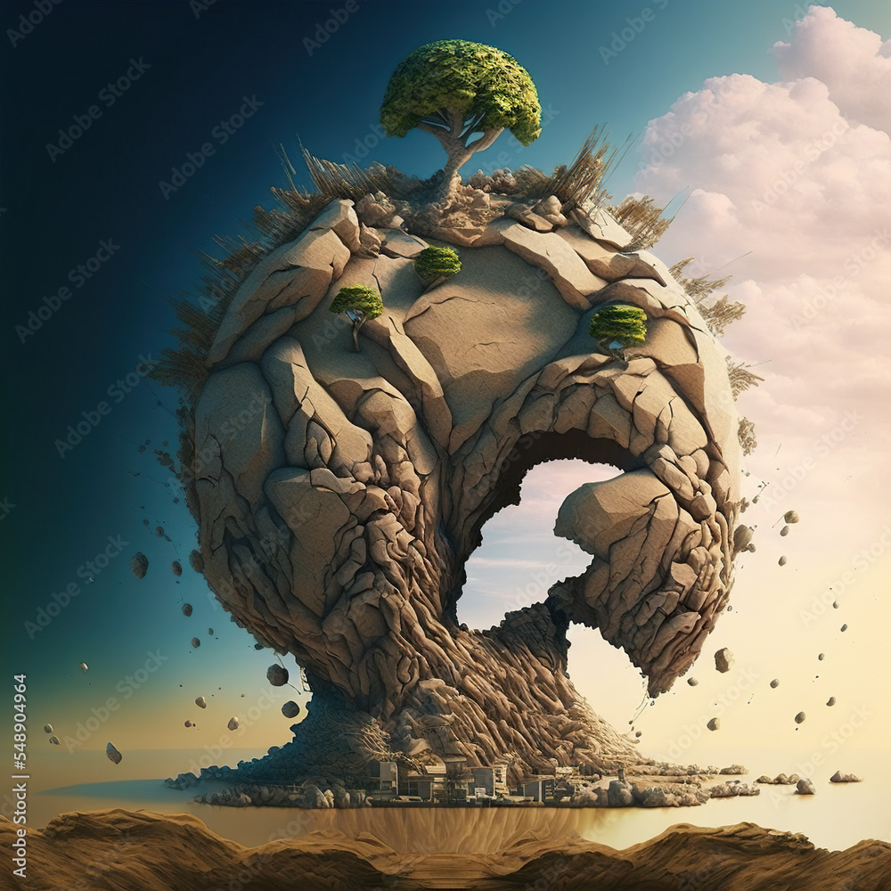 Abstract ilustration sculpture of Earth planet globe isolated, created ...