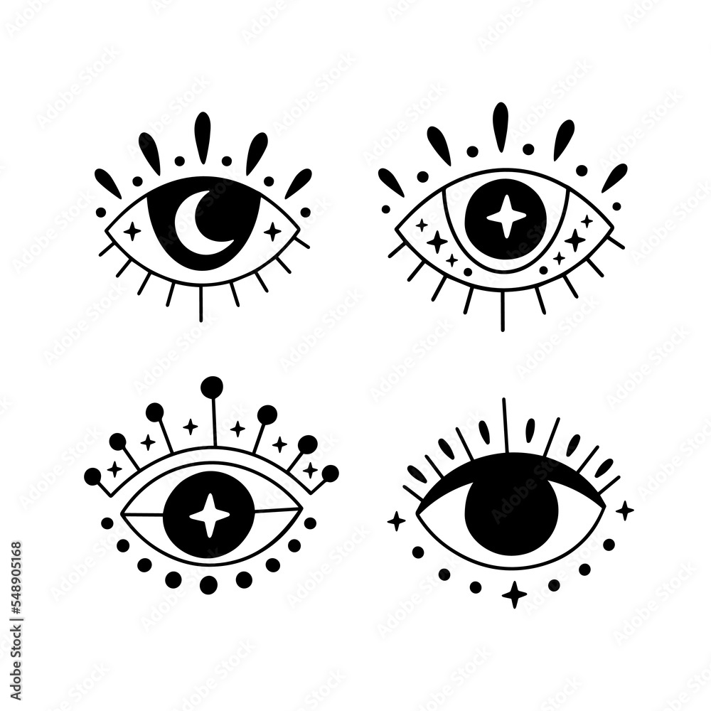 Mystical spiritual evil eye vector illustration set. Hand drawn hamsa ...