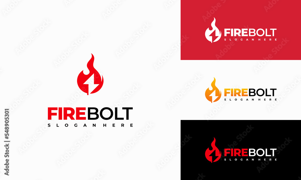 Fire Flame and Flash Lightning Thunder Bolt Logo designs concept vector ...