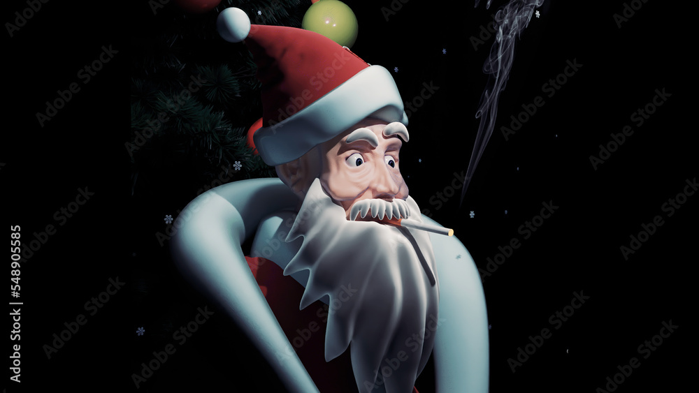 Bad Santa Claus. Design. 3D animation of Santa Claus with cigarette ...