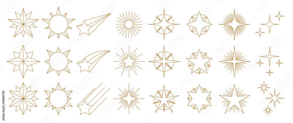 Set of gold star vector illustration. Luxury geometric gold line star ...