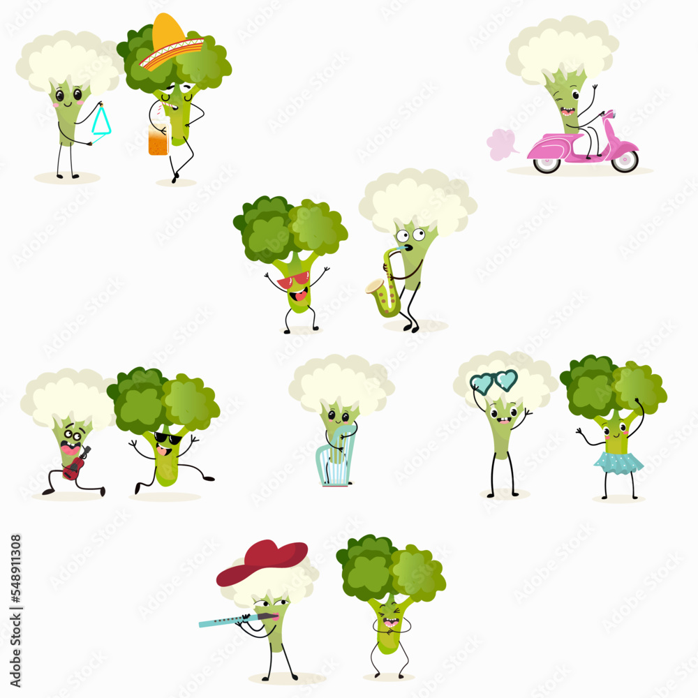 Vector illustration of funny cartoon character broccoli and cauliflower ...
