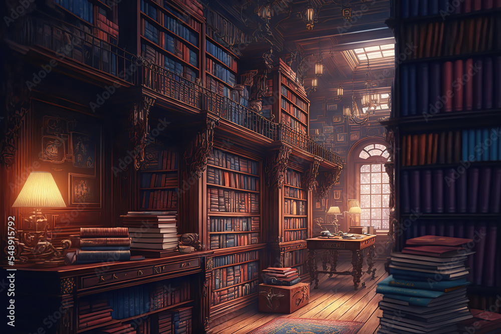 AI generated image of an old ornate but abandoned Victorian library ...