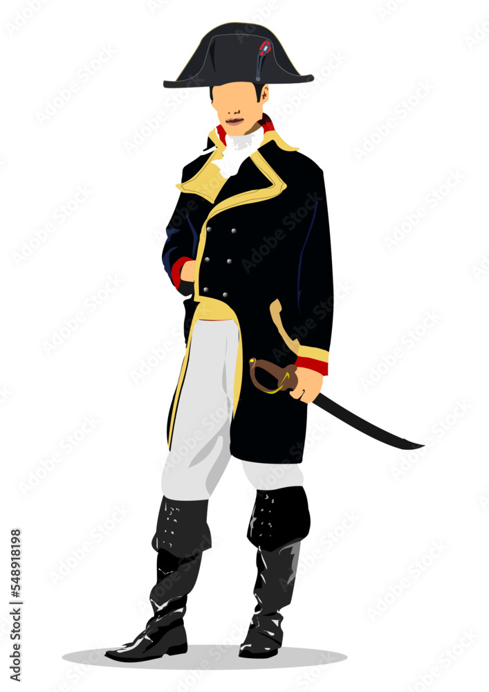 19th century French officer of Napoleon's army. 3d vector color ...