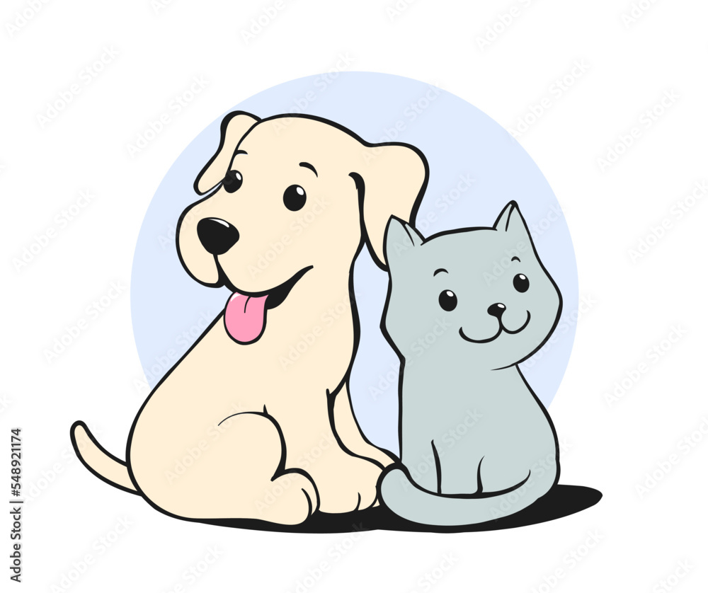 Little cat and dog cartoon illustration, pet logo or symbol design with ...