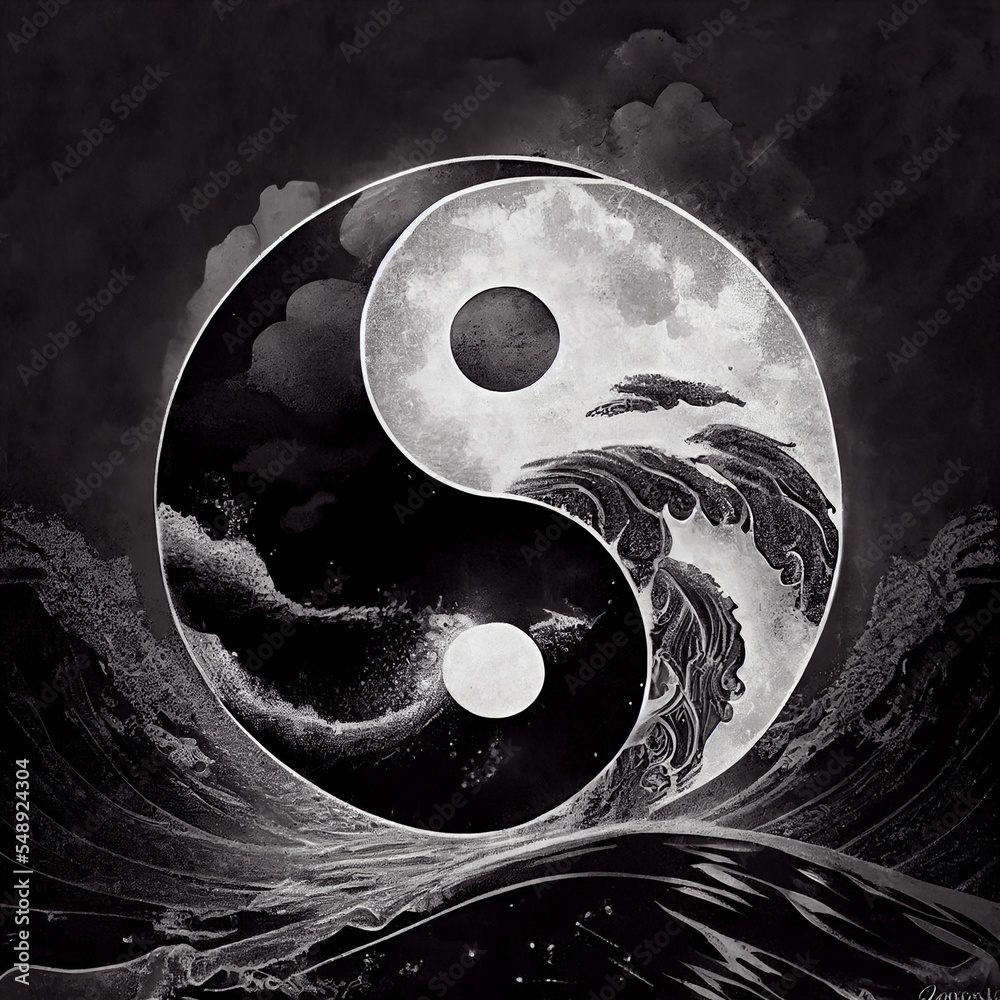 Midjourney abstract render of a yin and yang symbol Stock Illustration ...