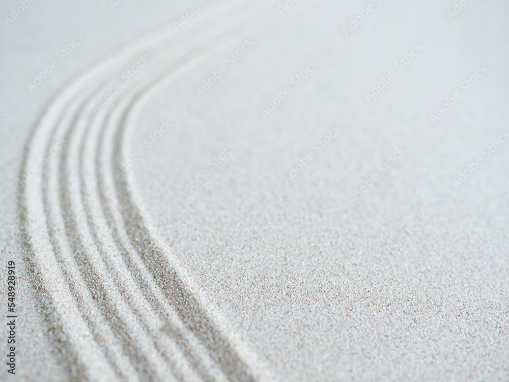 Zen Garden japanese with White Pebble and Texture Line on Sand Background,Top View Rock on Sand ...