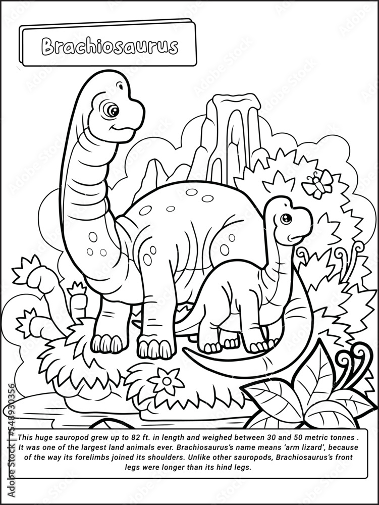 Dinosaur Coloring Page for kids Stock Vector | Adobe Stock