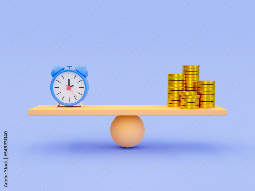 3d minimal comparison between money and time. Valuation of money and ...