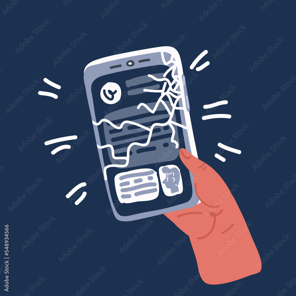 Cartoon vector illustration of Smartphone with a cracked screen in a ...