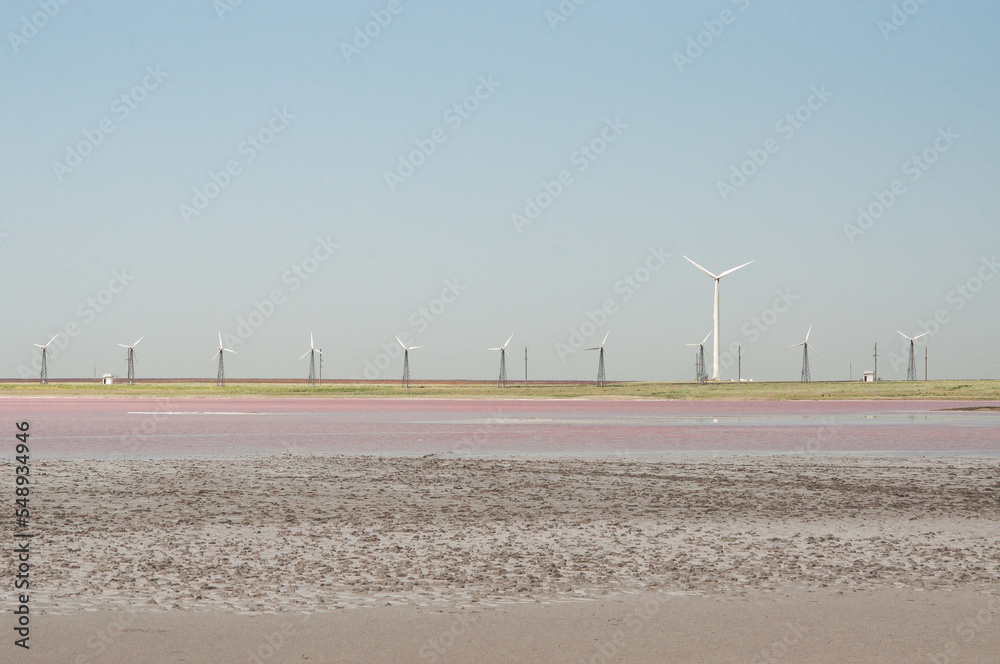 Coastline with large-scale wind farms landscape photo. Beautiful nature ...