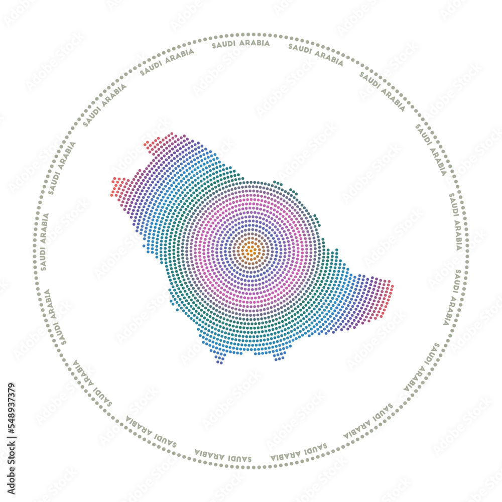 Saudi Arabia round logo. Digital style shape of Saudi Arabia in dotted ...