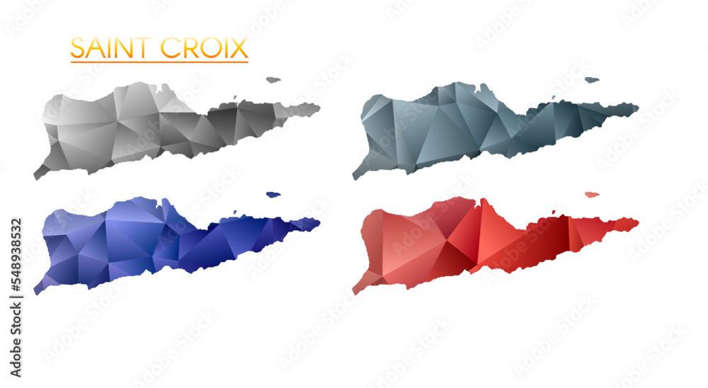 Set of vector polygonal maps of Saint Croix. Bright gradient map of ...