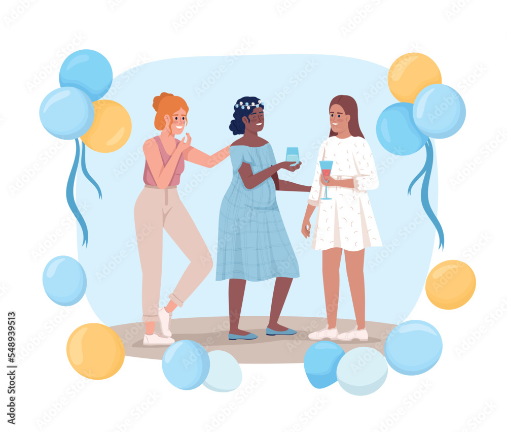 Celebrating baby shower 2D vector isolated illustration. Soon to be ...