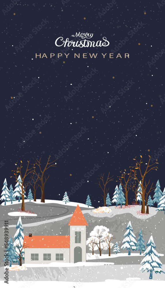 Winter Scene landscape with snowing covering forest pine tree and ...