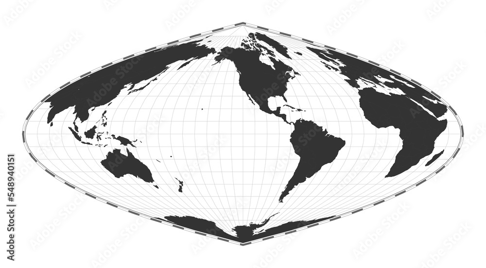 Vector World Map Craster Parabolic Projection Plan World Geographical Map With Latitude