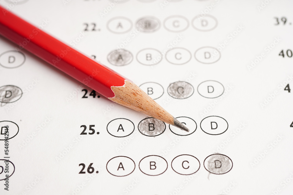 Answer sheets with pencil drawing fill to select choice, education ...