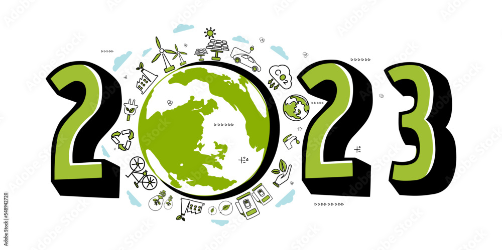 2023 New year, Eco friendly, Sustainability planning concept with globe ...