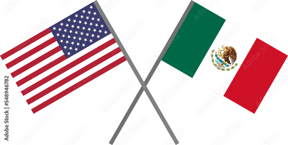 Flat style illustration of American (USA) flag and Mexican flag ...