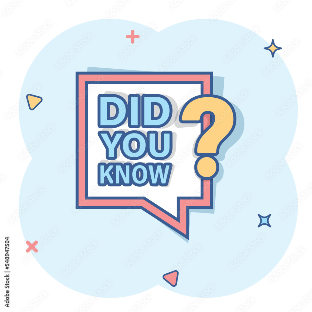 Did you know icon in comic style. Banner interesting facts cartoon ...