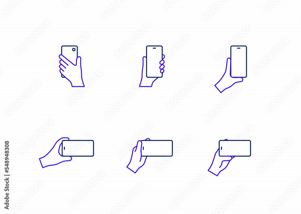 hand holding phone icon set: hands hold mobile phone vertical and ...