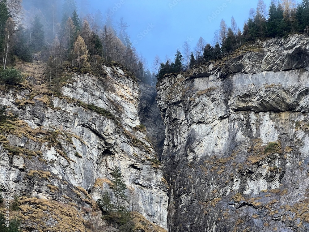 The small wild alpine canyon of Parlitobel above the Gigerwaldsee ...