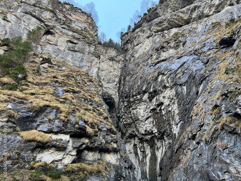 The small wild alpine canyon of Parlitobel above the Gigerwaldsee ...