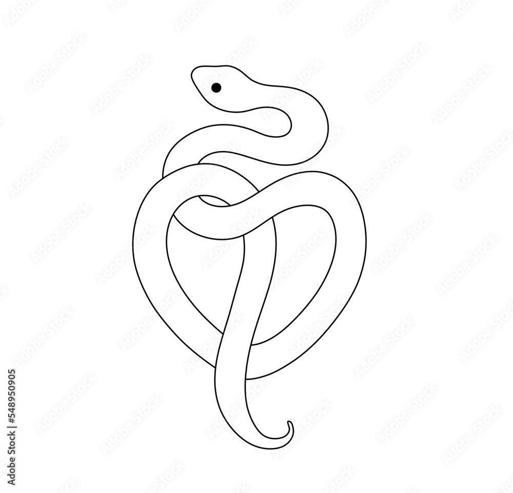 Vector isolated cute snake in heart shape colorless black and white ...