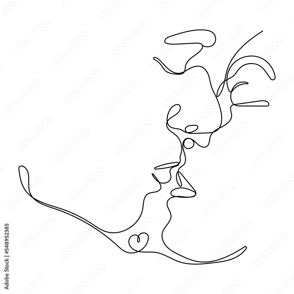 Continuous one line drawing of kissing men and woman. Hand drawn line ...
