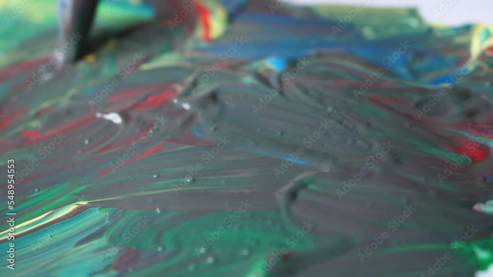 Artist Mixes Different Colors of Paint With Brush for Drawing ...